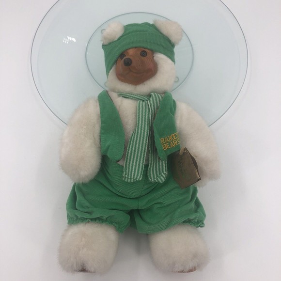 Toys | Raikes Santas Elf Bear Green Clothes Carved Wooden Face Plush ...